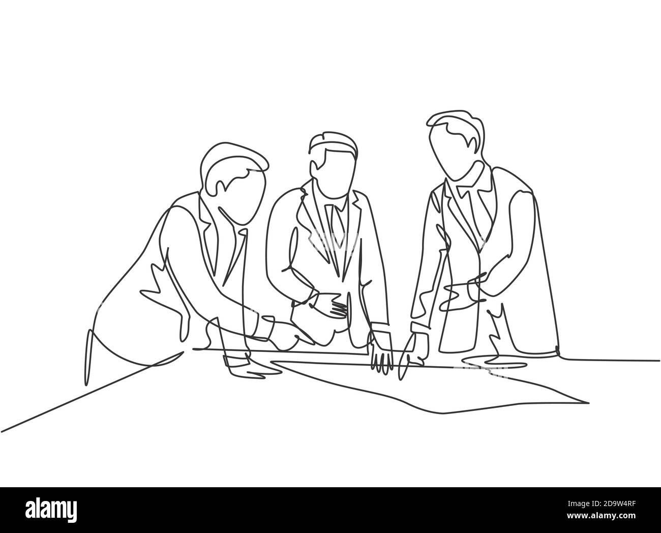 Single continuous line drawing of young workers talking seriously about ...