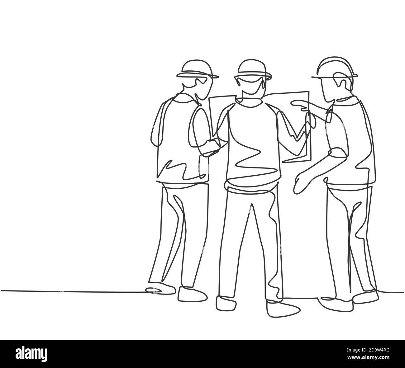 Single continuous line drawing of young architect and foreman ...