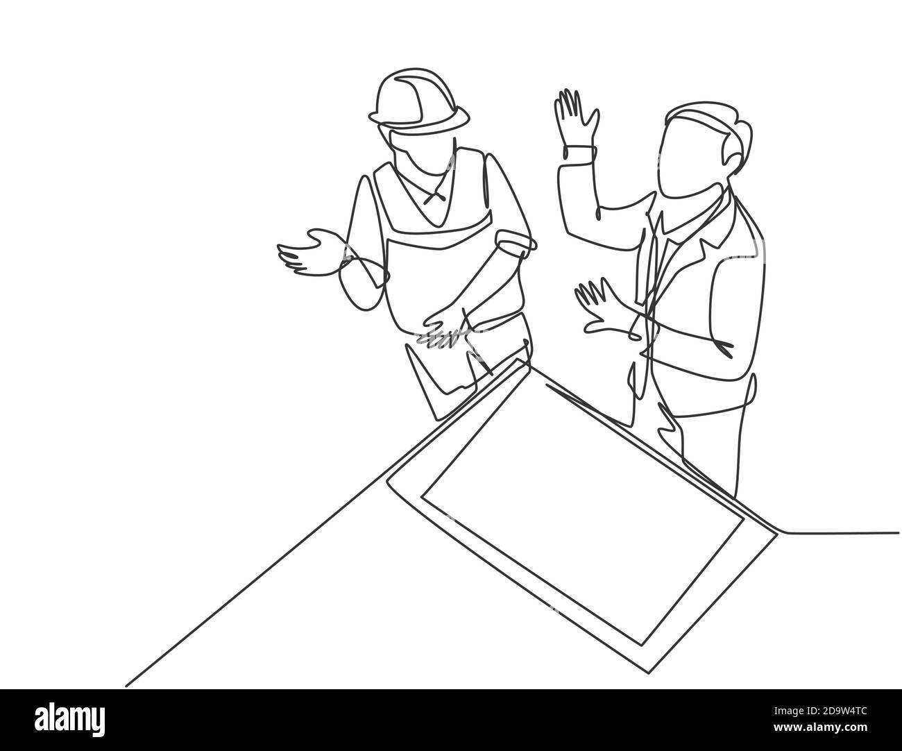 Single continuous line drawing of young architect and foreman ...