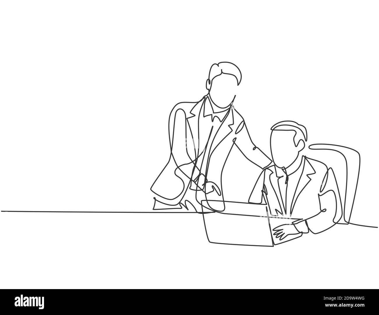 Single continuous line drawing of young manager discussing work plan ...