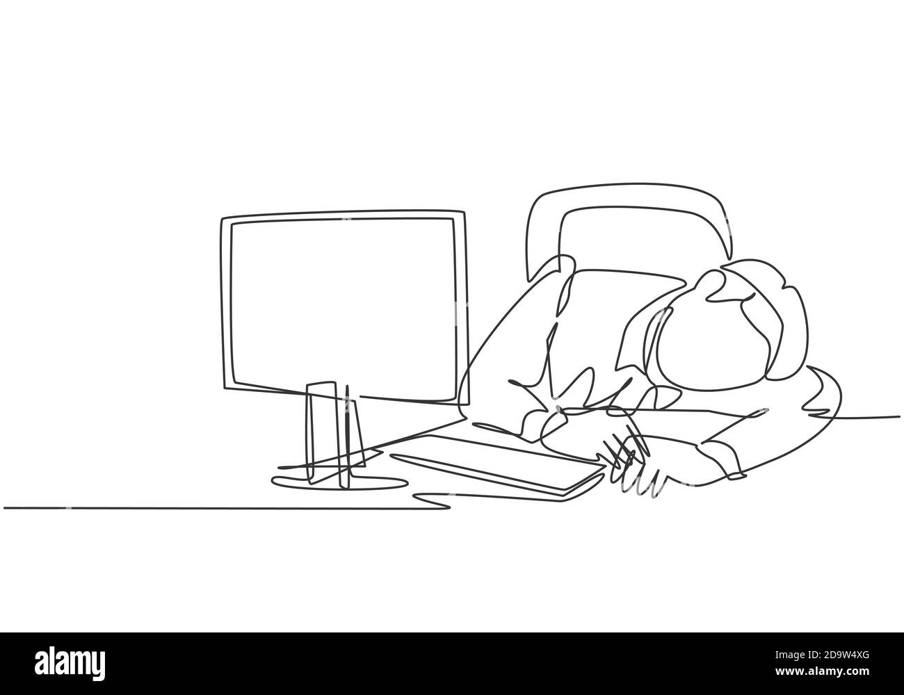 Single continuous line drawing of young sleepy startup CEO fall asleep ...