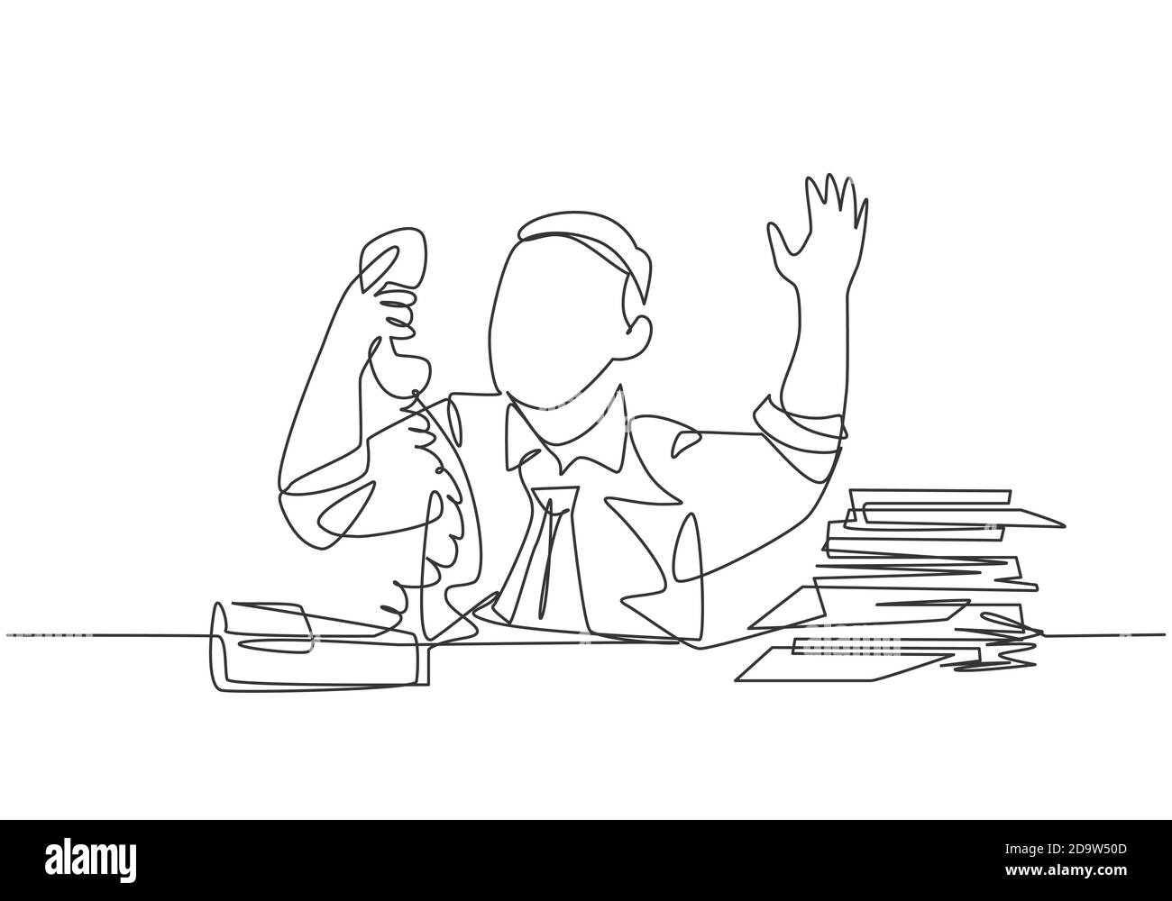 Single continuous line drawing of young bored male worker receiving ...