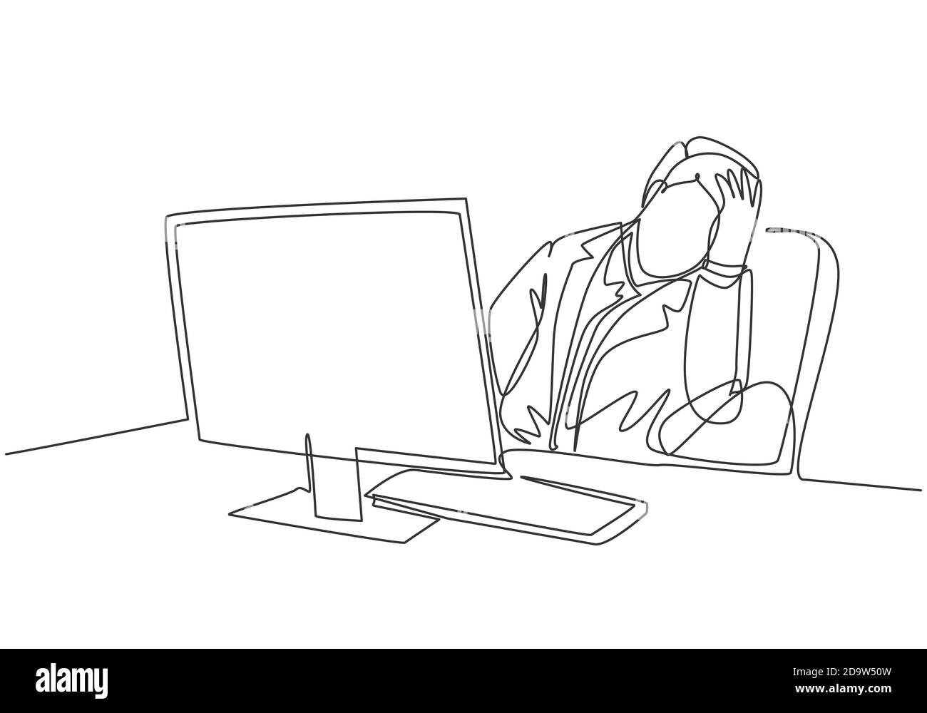Single continuous line drawing of young sleepy businessman fall asleep ...