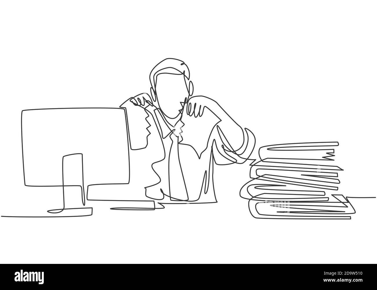 Single continuous line drawing of young mad stressful businessman ...
