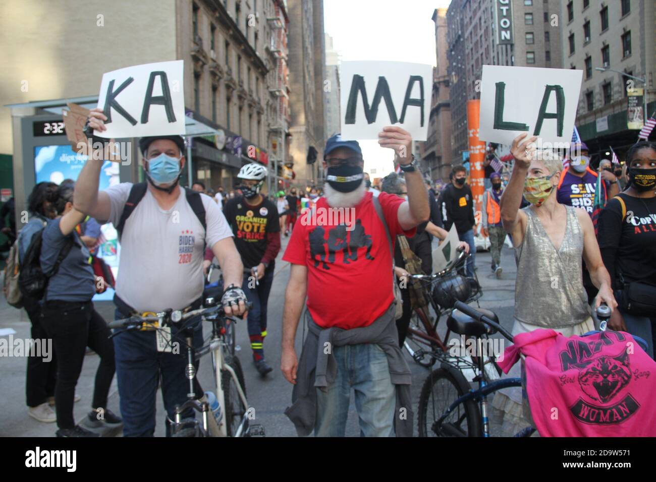 New York, USA. 7th Nov, 2020. (NEW) People marching on 7th avenue to ...