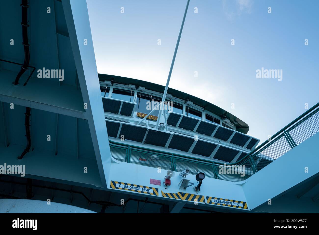 Anacortes, Washington, USA - October 5, 2020: Upward view of the bridge ...