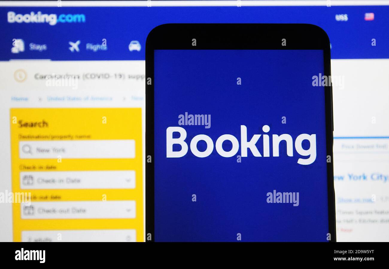 In this photo illustration a Booking.com logo for arranging hotel ...