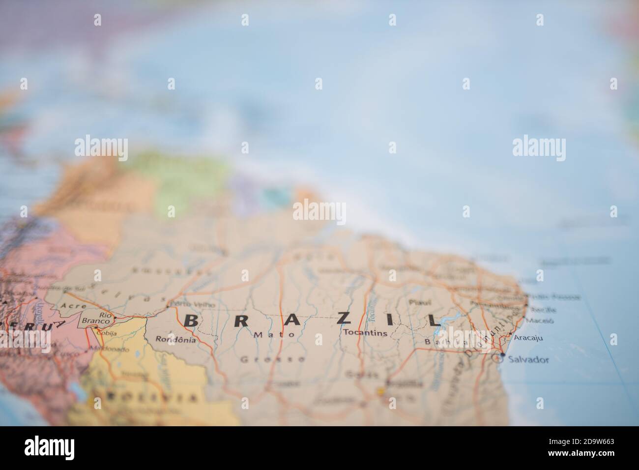 The Country of Brazil on a Colorful and Blurry South America Map Stock ...