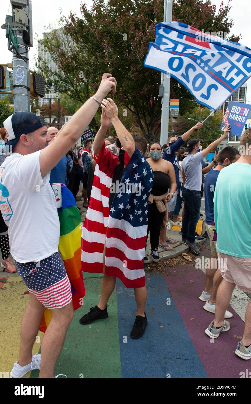 Atlanta, GA, USA. 7th Nov, 2020. Thousands of Atlanta's LGBTQ community ...