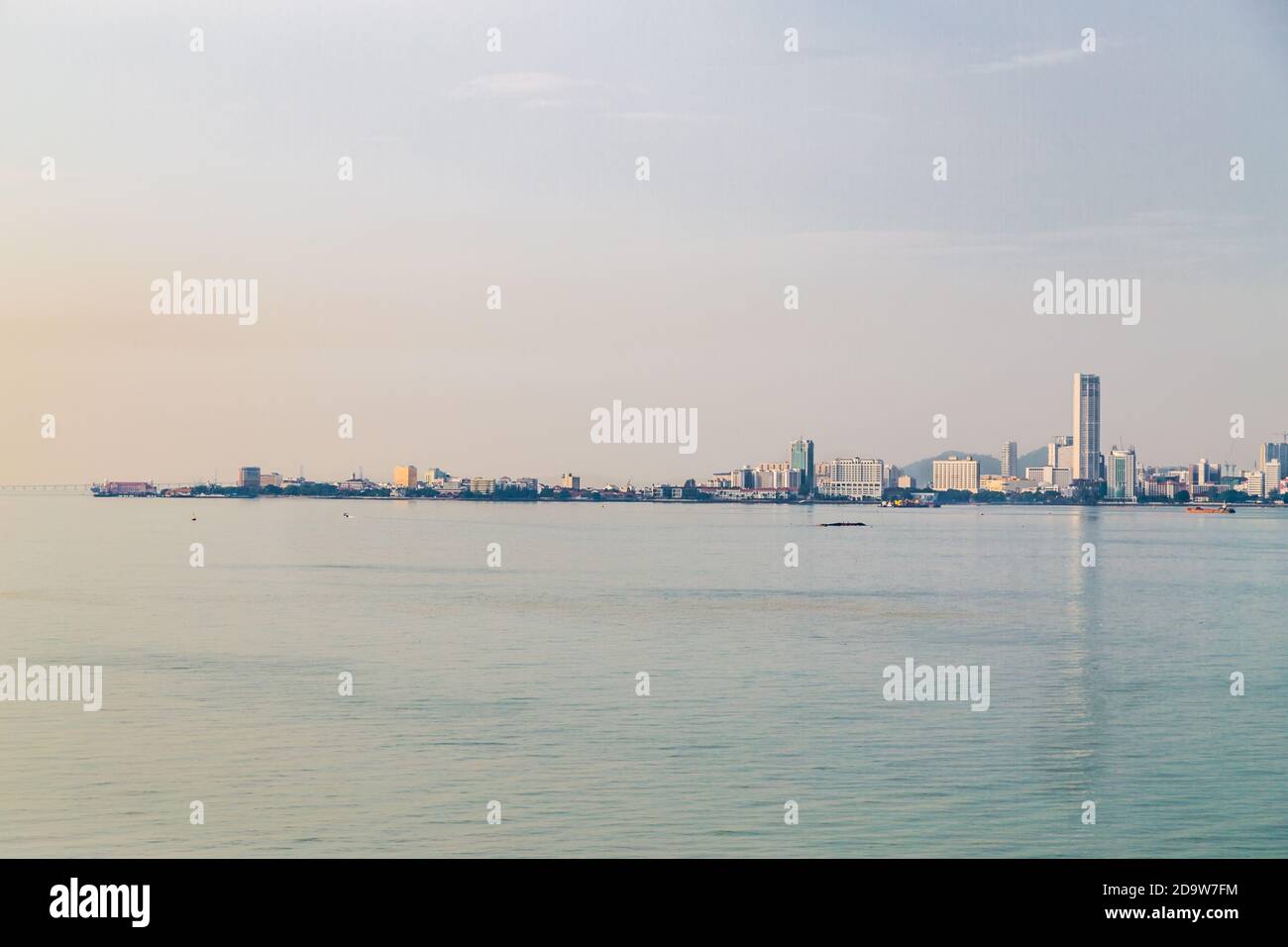 Sunrise cityscape view of Penang Island from Straits of Malacca Stock ...