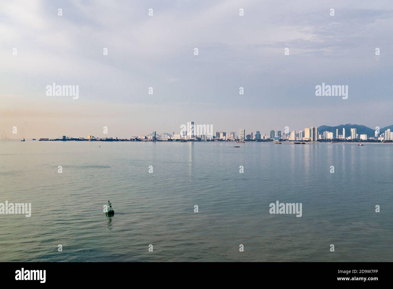 Sunrise cityscape view of Penang Island from Straits of Malacca Stock ...