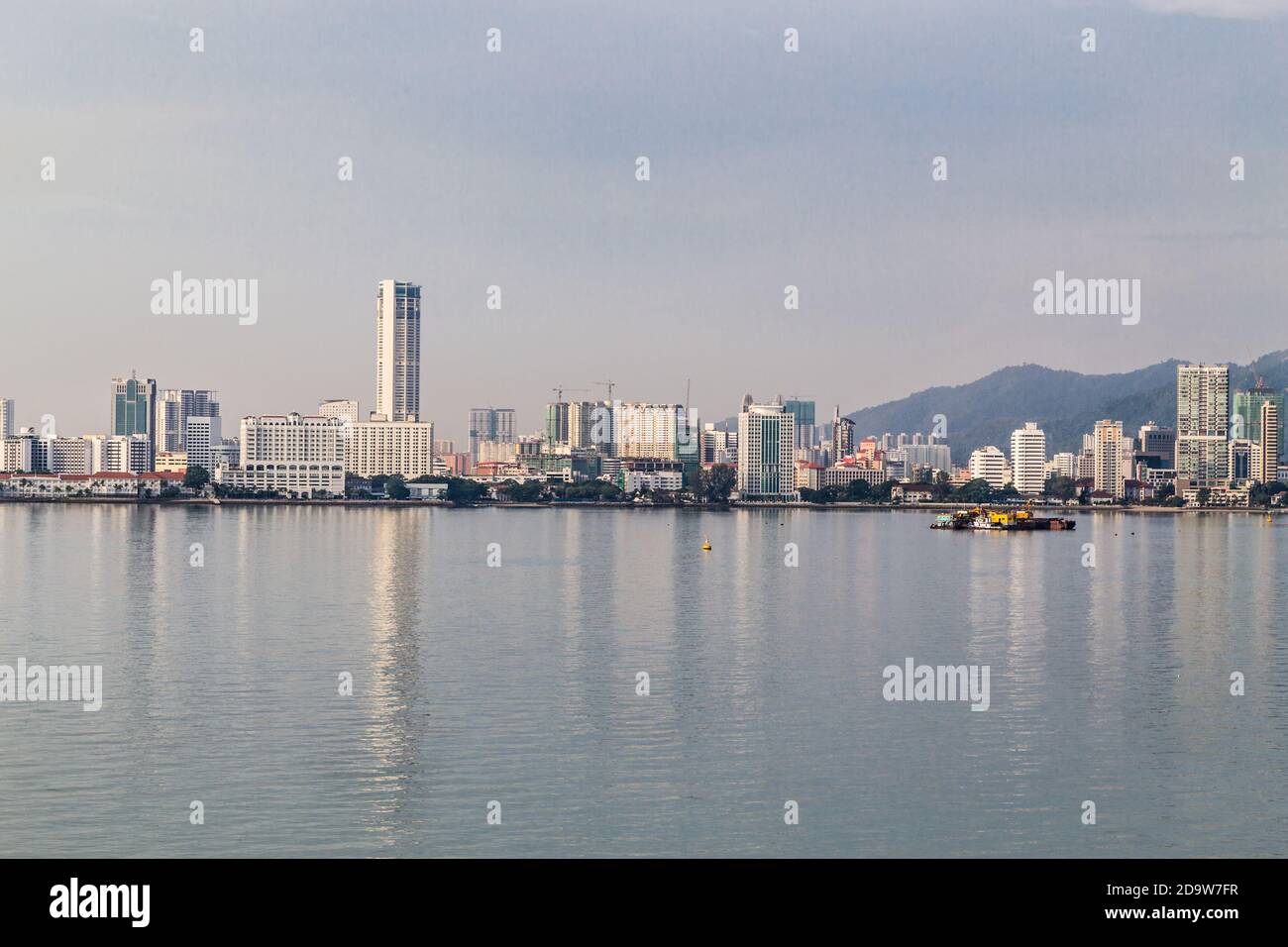 Sunrise cityscape view of Penang Island from Straits of Malacca Stock ...