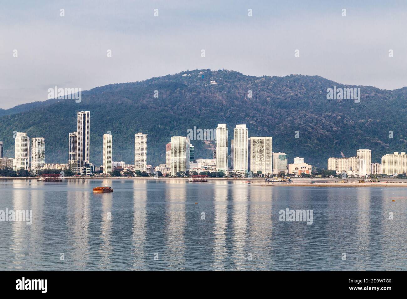 Sunrise cityscape view of Penang Island from Straits of Malacca Stock ...
