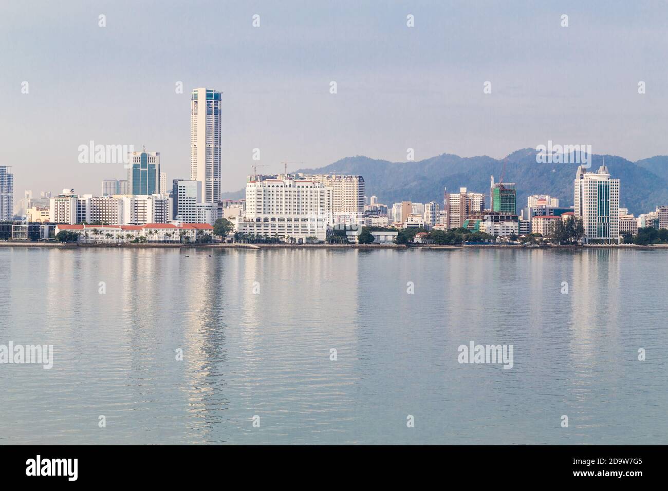 Sunrise cityscape view of Penang Island from Straits of Malacca Stock ...