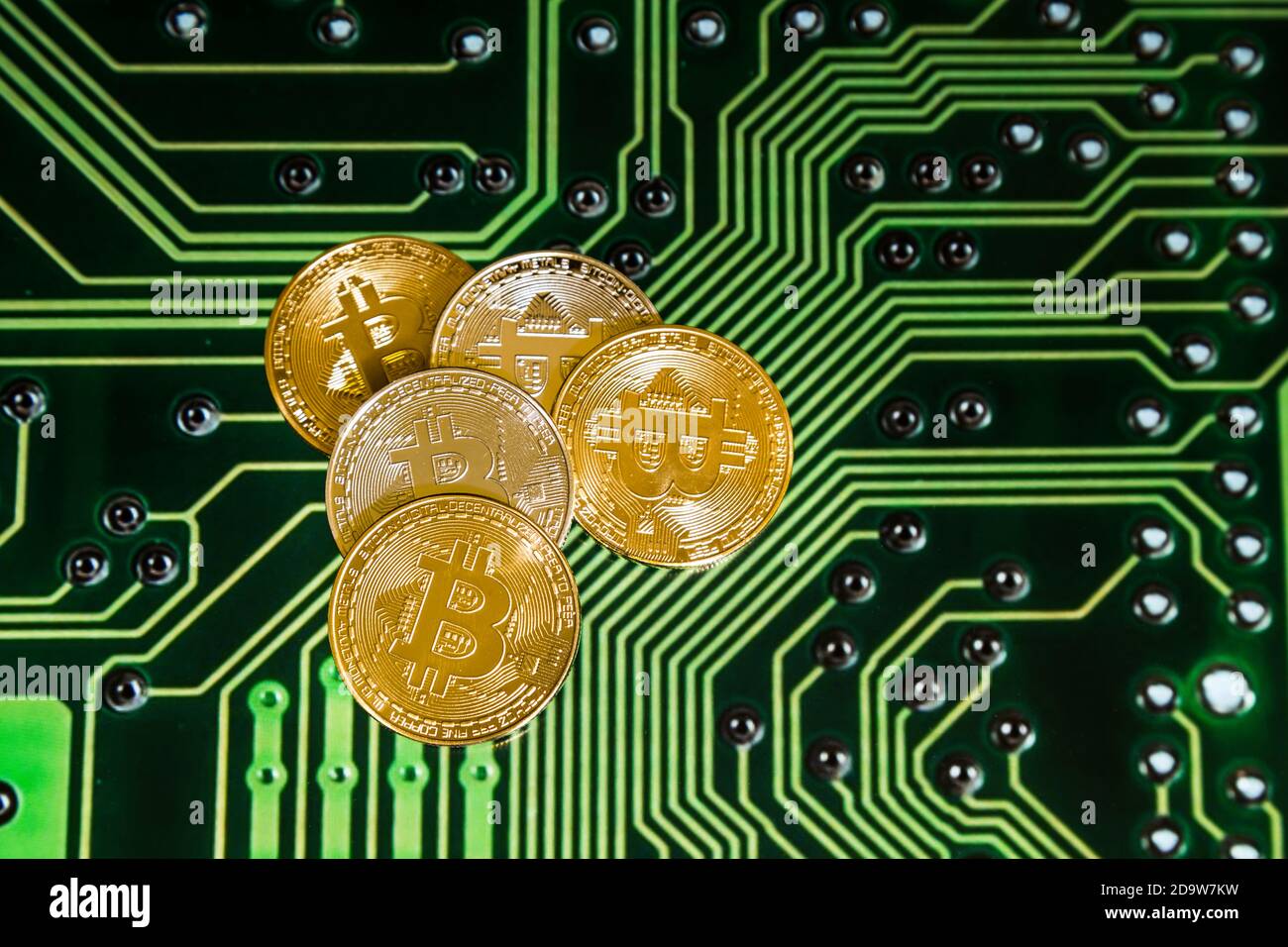 Conceptual bitcoin with computer motherboard circuit background Stock ...