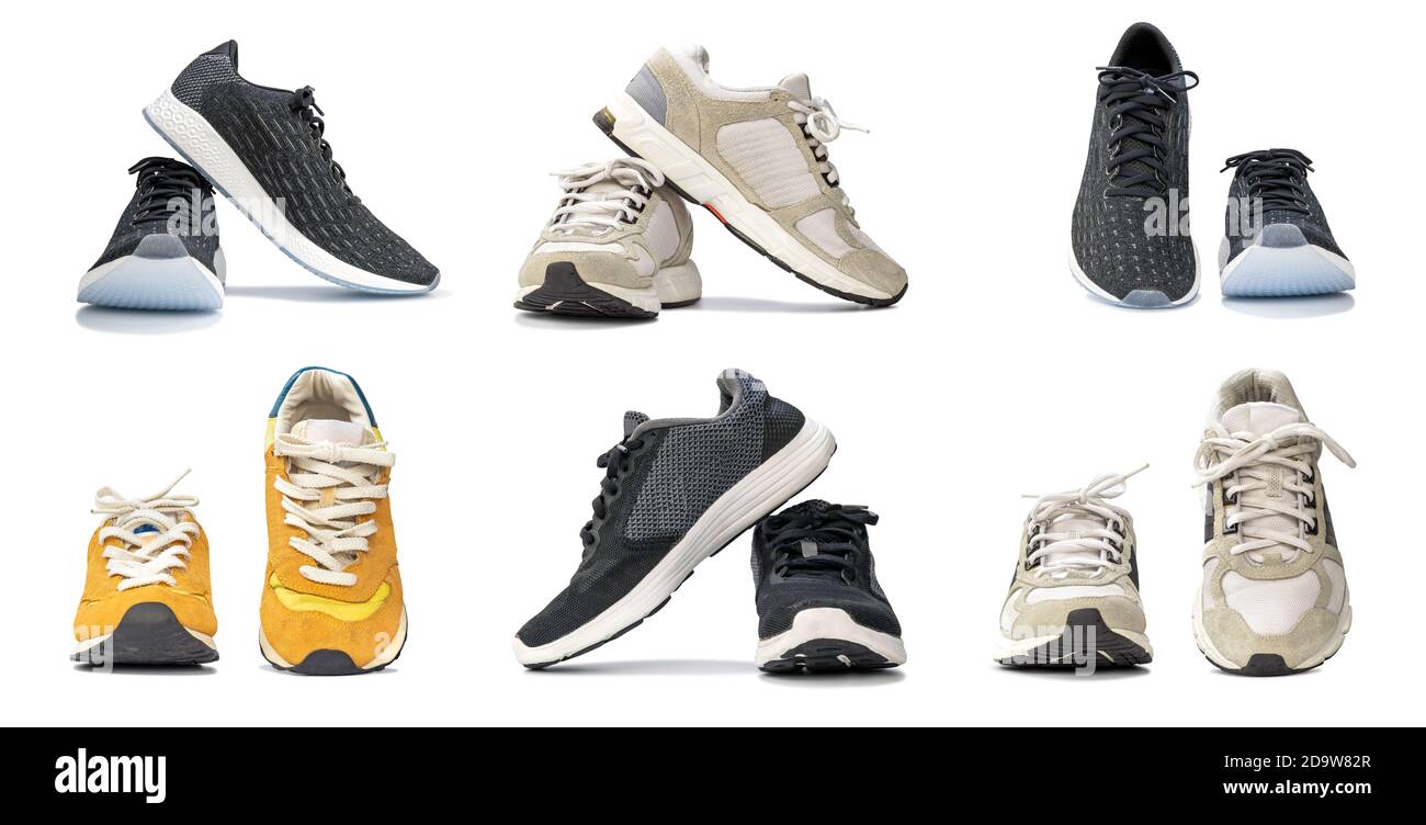 Group of fashion running sneaker shoes isolated on white background ...
