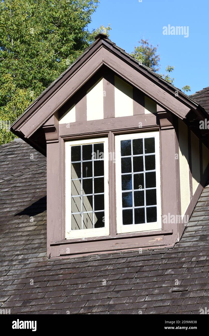 Wooden cedar shingles and dormer windows Stock Photo - Alamy