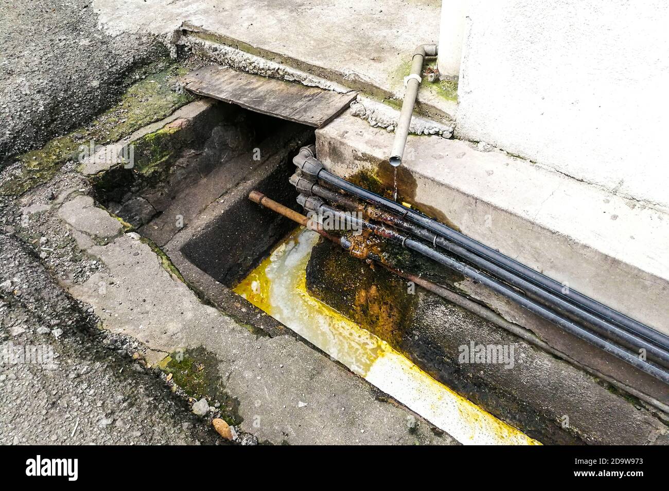 Dirty smelly clogged polluted drain poses hygiene and health risk Stock ...