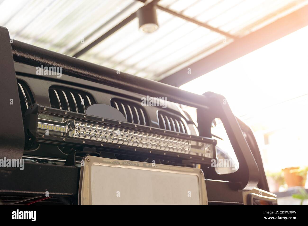 Closeup the LED light bar for off road installed on the front of the ...