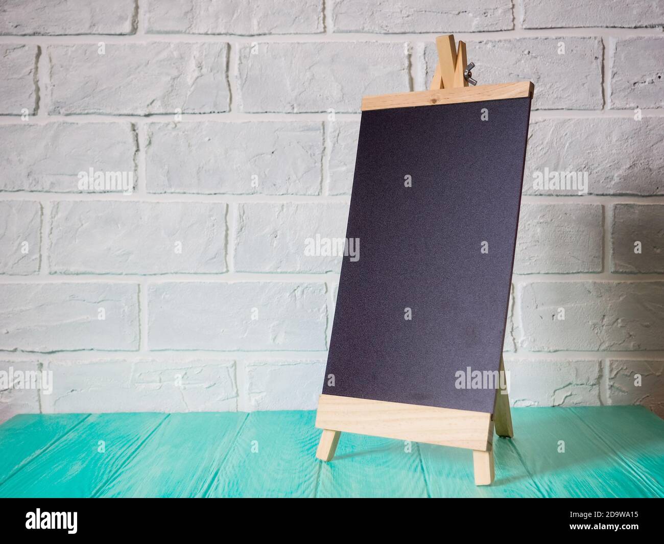 Chalkboard in wooden frame. Empty stand mockup menu frame Stock Photo ...