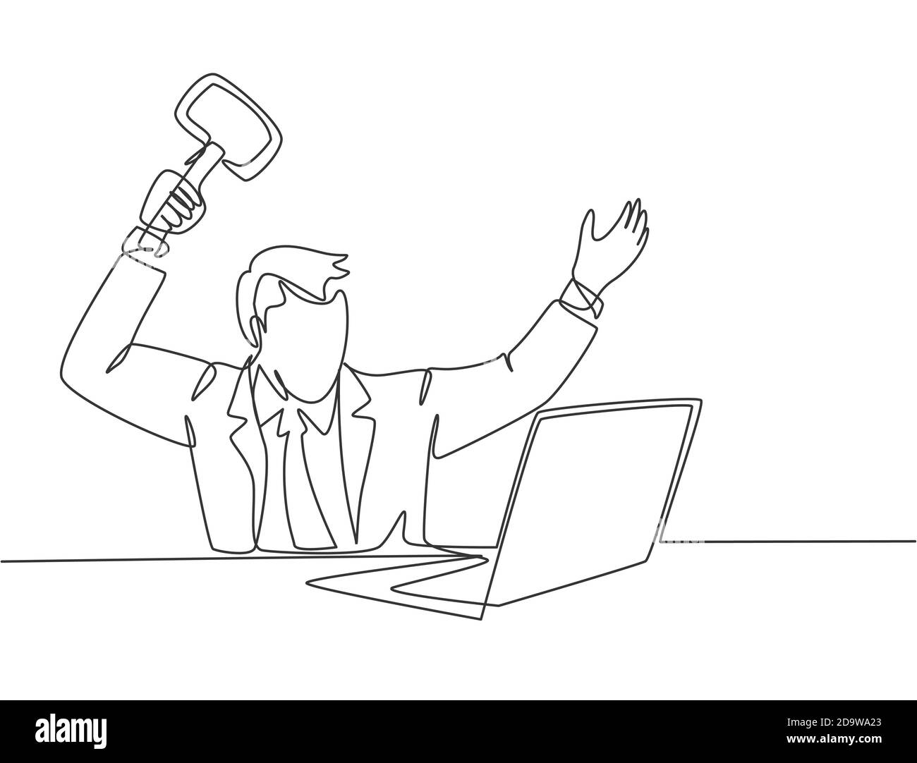 Single continuous line drawing of young madness businessman ready to ...