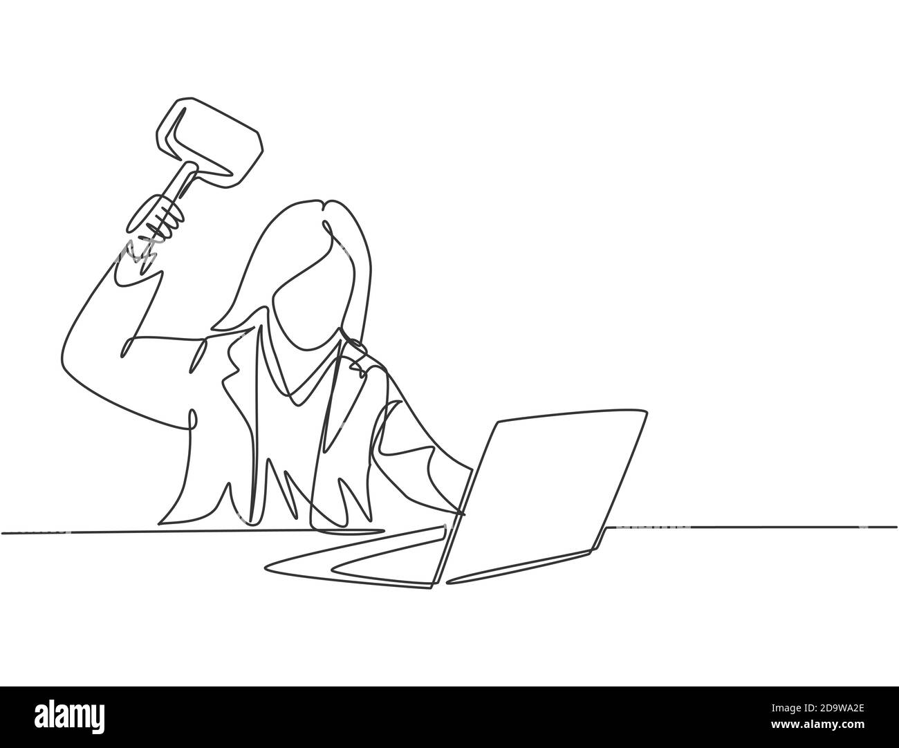 Single continuous line drawing of young rage businesswoman ready to ...
