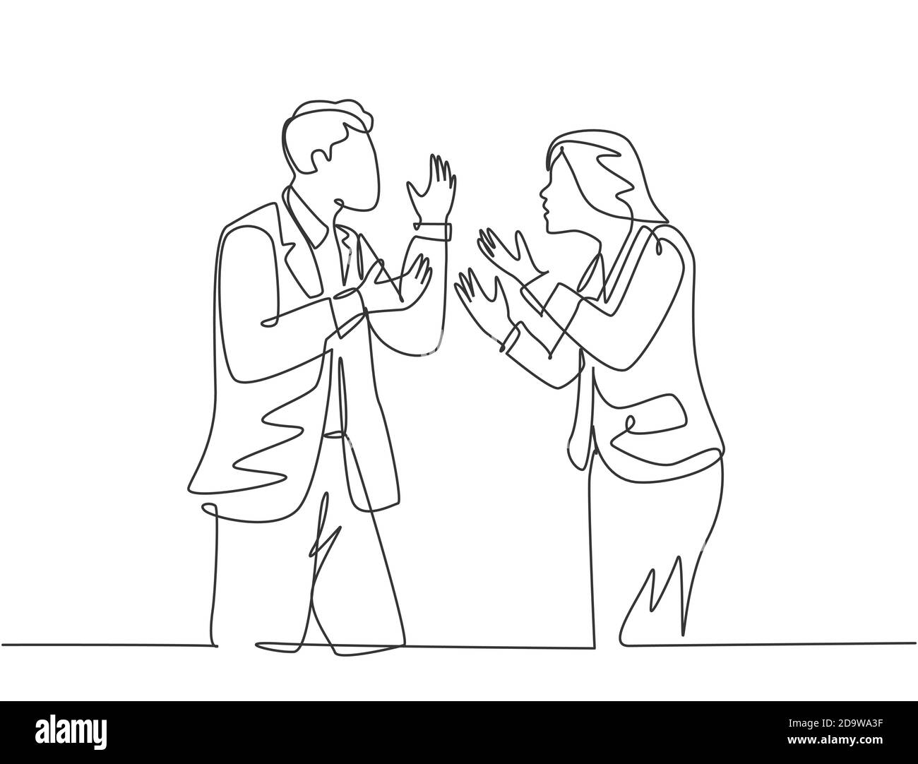 Single continuous line drawing of young angry businessman and ...