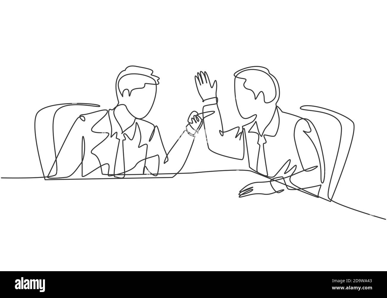 One single line drawing of young angry businessman pointing finger to ...