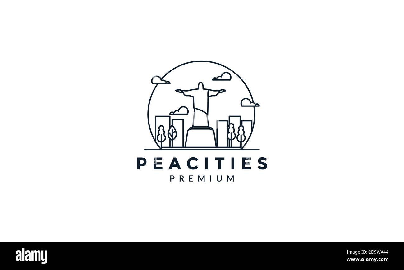 rio de janeiro statue line with city logo vector icon illustration ...