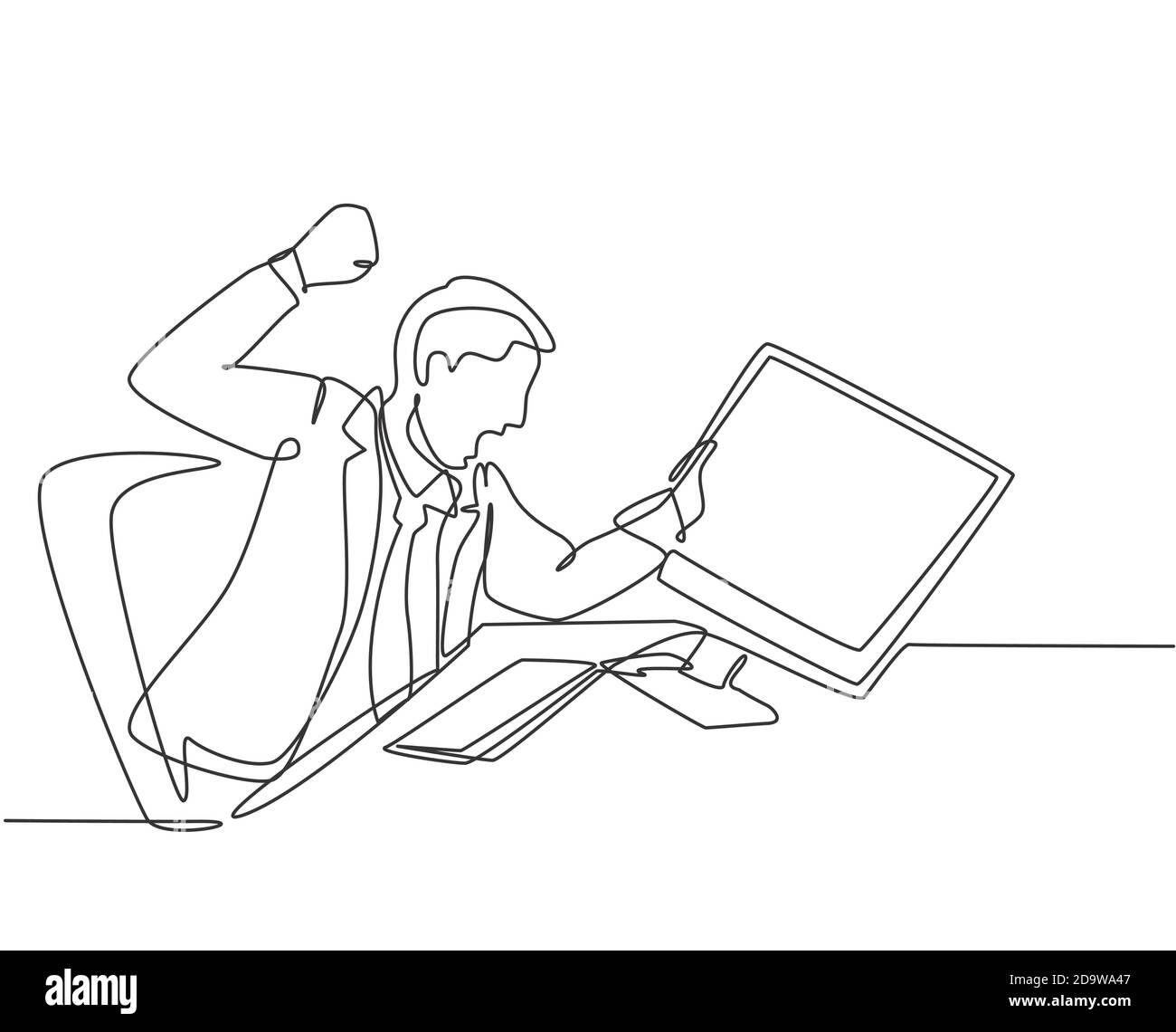 Single continuous line drawing of young frustrated employee ready to ...