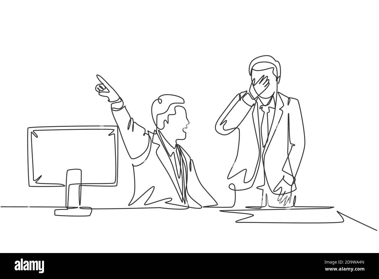 Single continuous line drawing of young angry manager yelling and drive ...