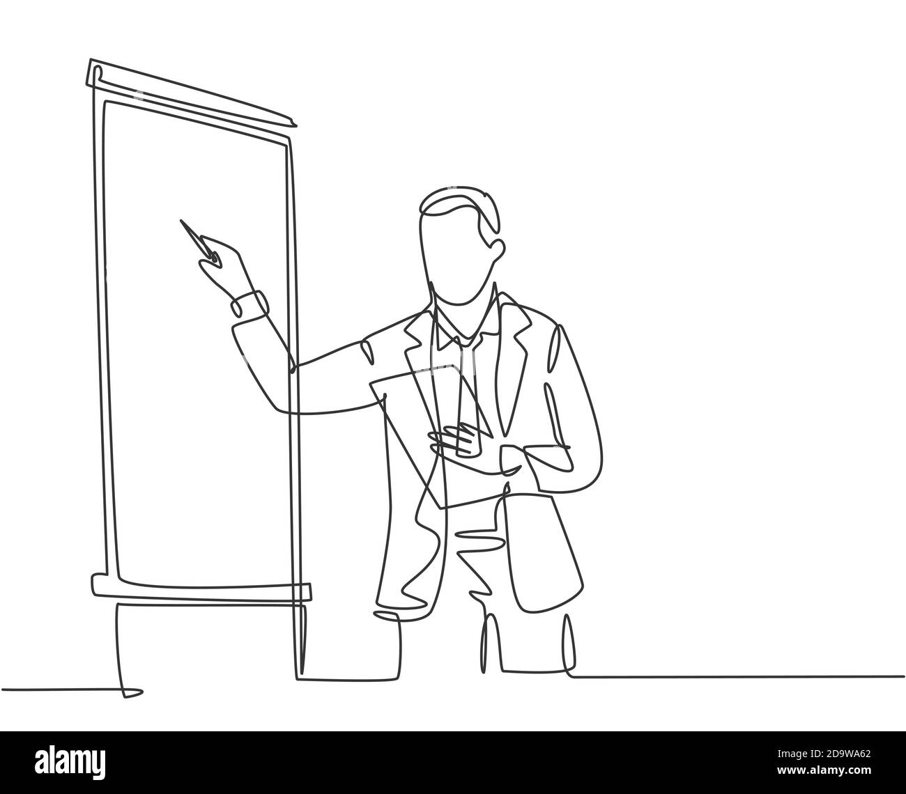 One continuous line drawing of businessman presenter drawing graph ...