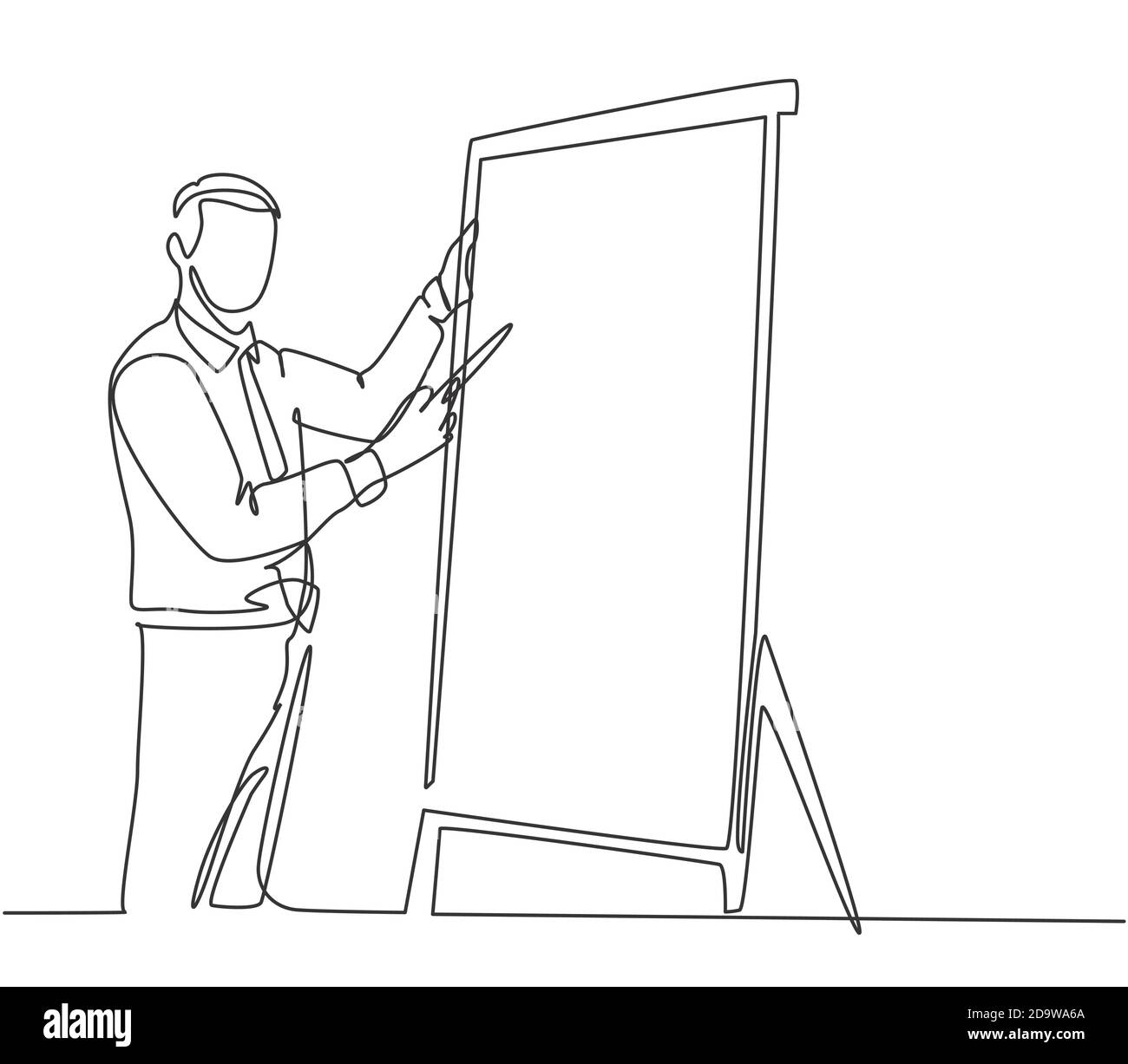 One continuous line drawing of young manager writing business success ...