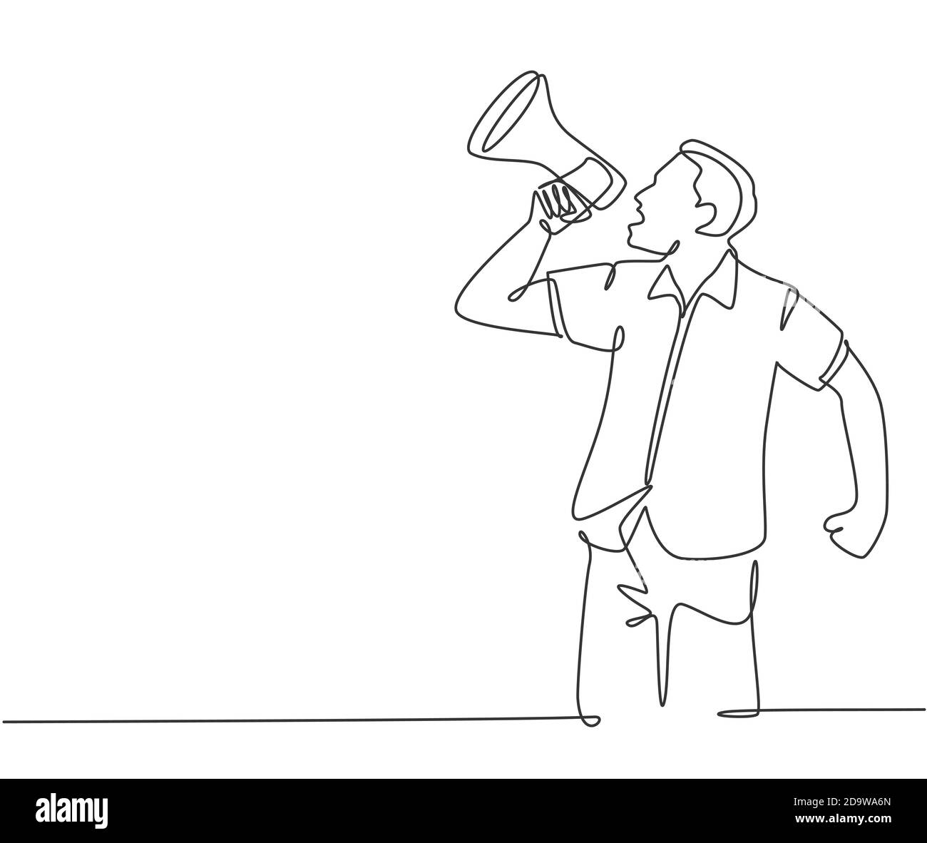 Single continuous line drawing of young eagerness businessman shouting ...