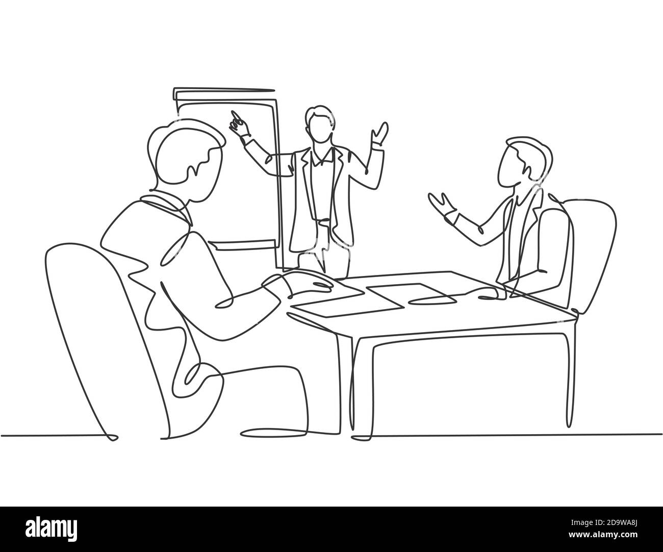 Single continuous line drawing of young happy business coach presenting ...