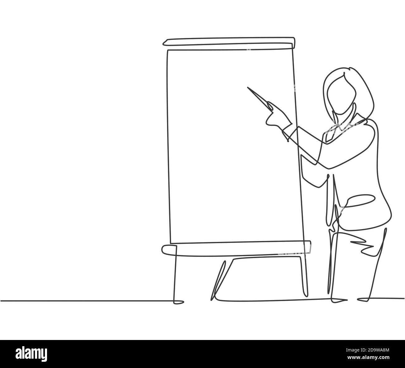 One single line drawing of young female presenter teaching how to do ...