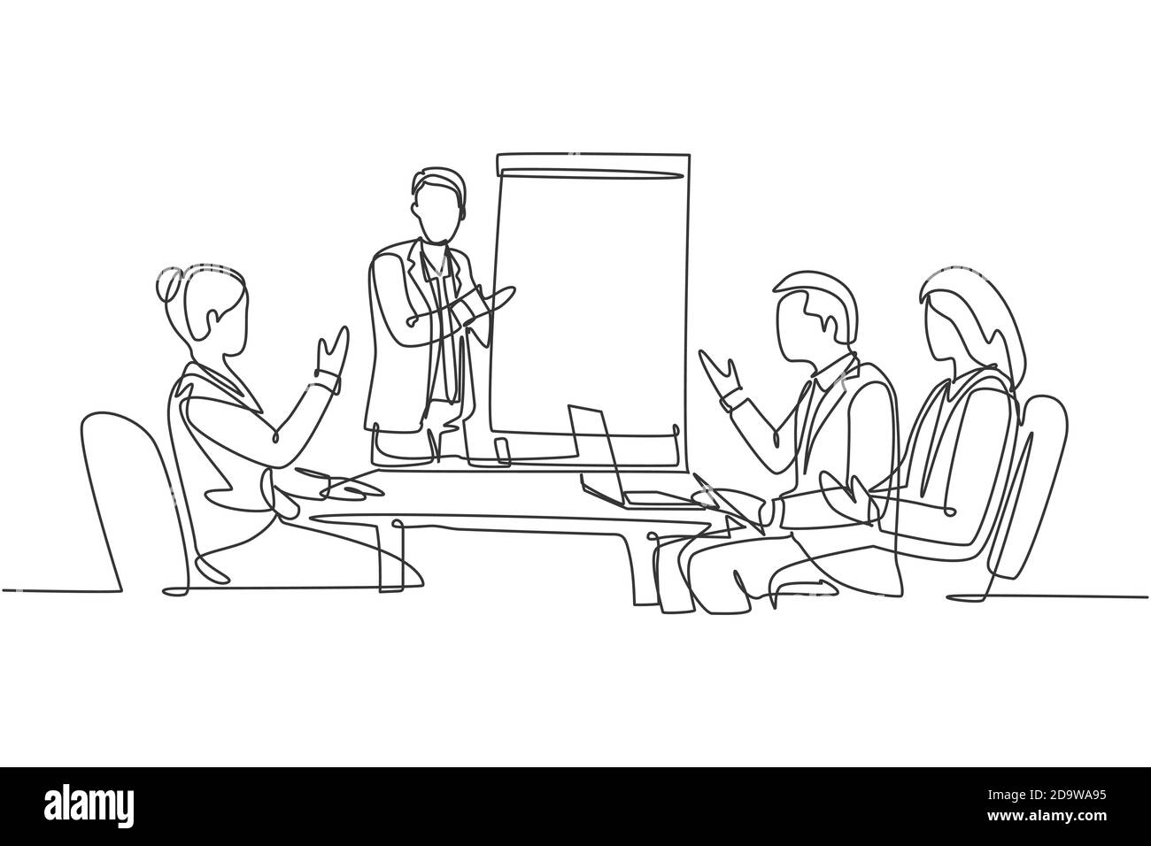 Single continuous line drawing of young happy business instructor ...