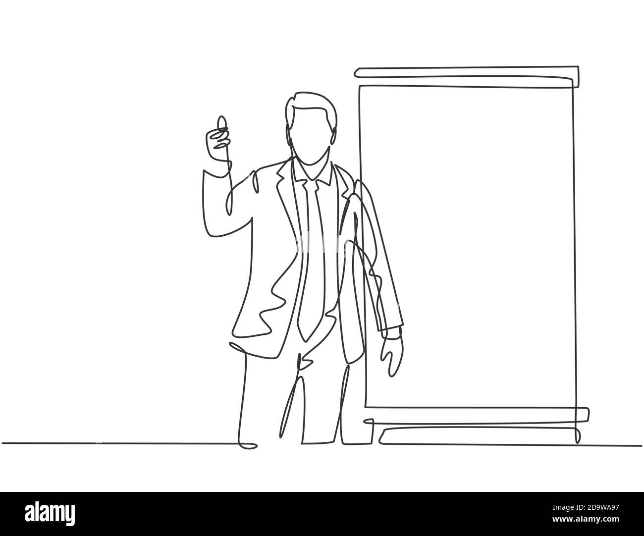 One continuous line drawing of young presenter giving thumbs up gesture ...