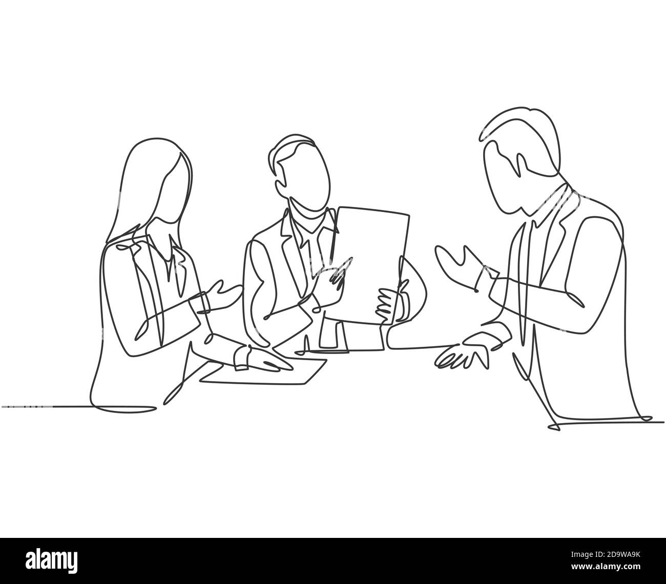 One single line drawing of young startup founder explain profit sharing ...