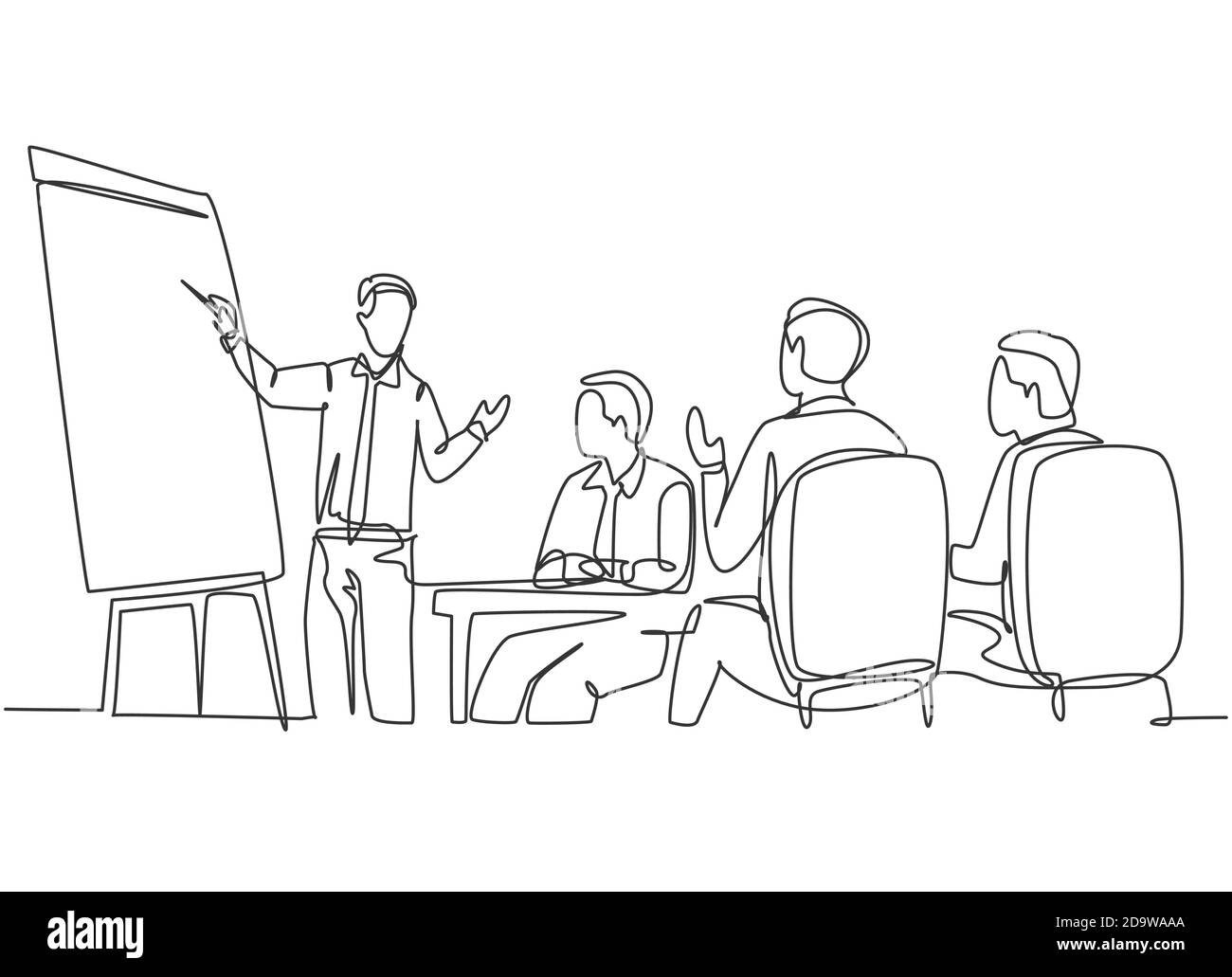 One continuous line drawing happy trainer teaching lifeskill and ...