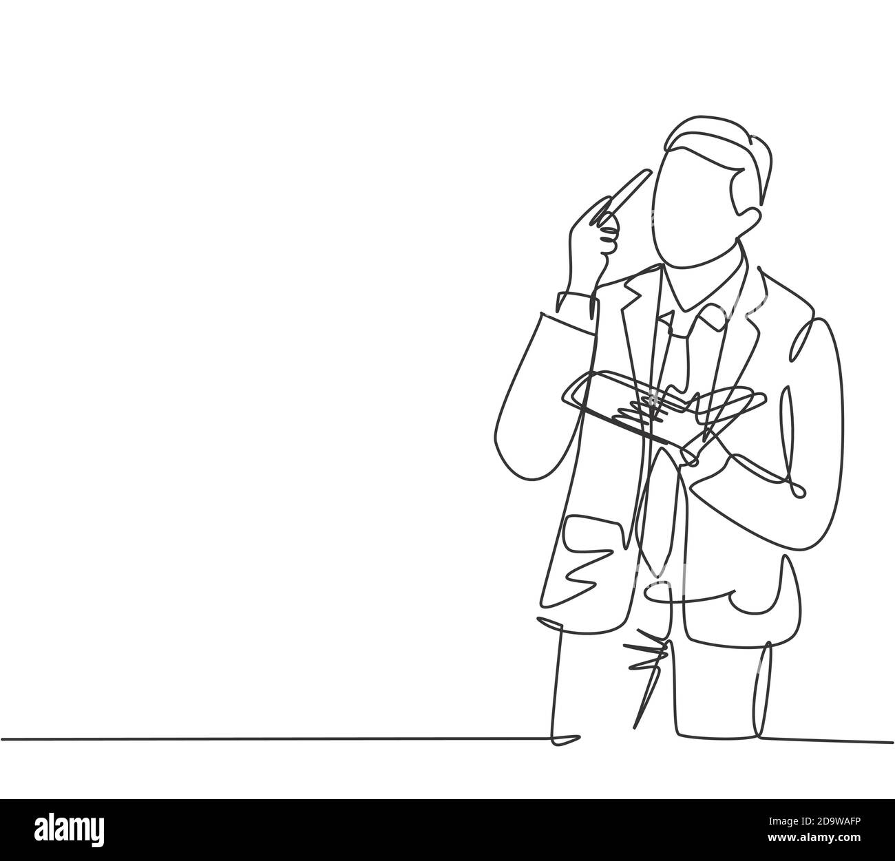 Single continuous line drawing of young manager looking up to the sky ...