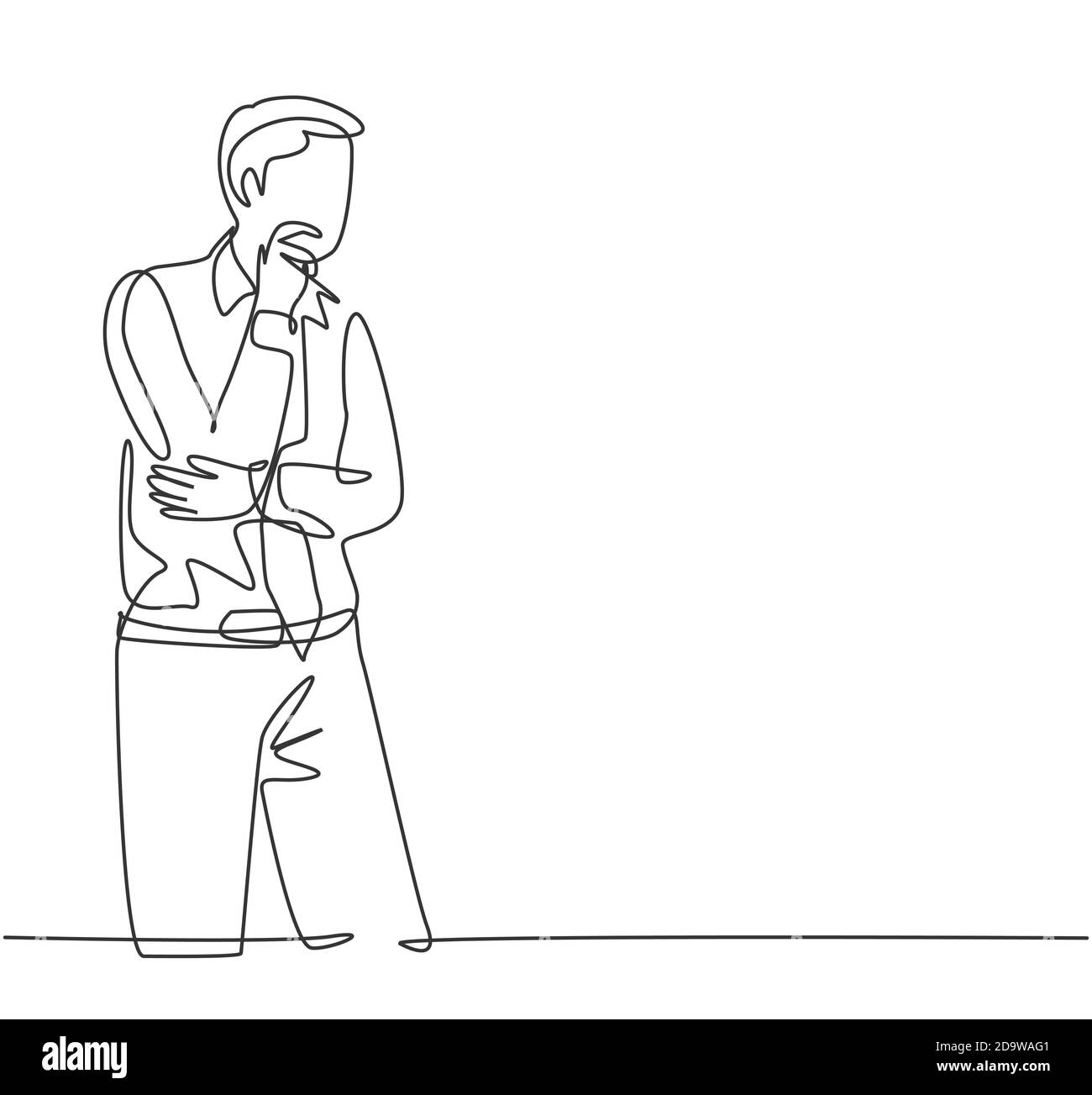 One single line drawing young male manager focus thinking solution for ...