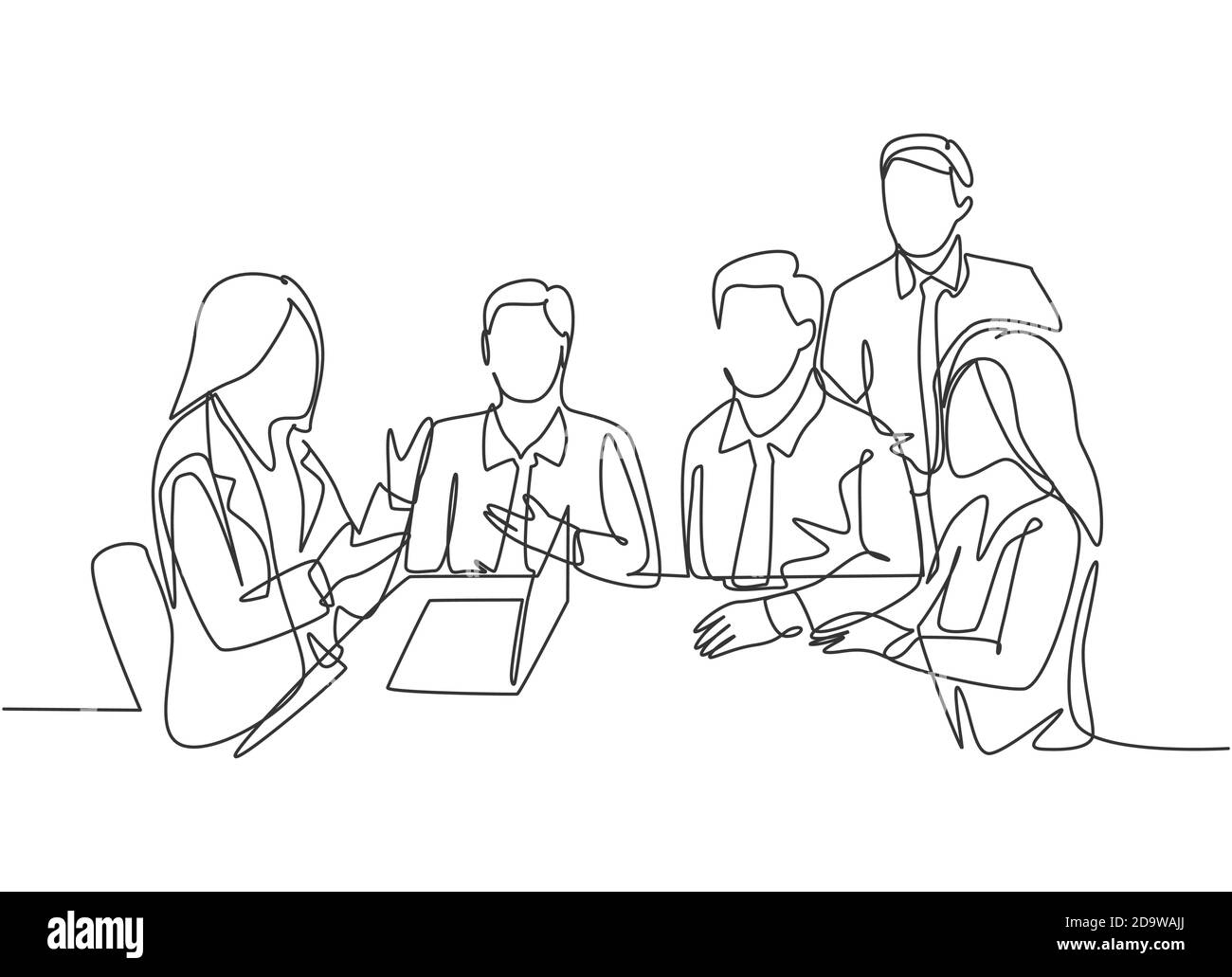 One single line drawing of female trainer coaching about business plan ...