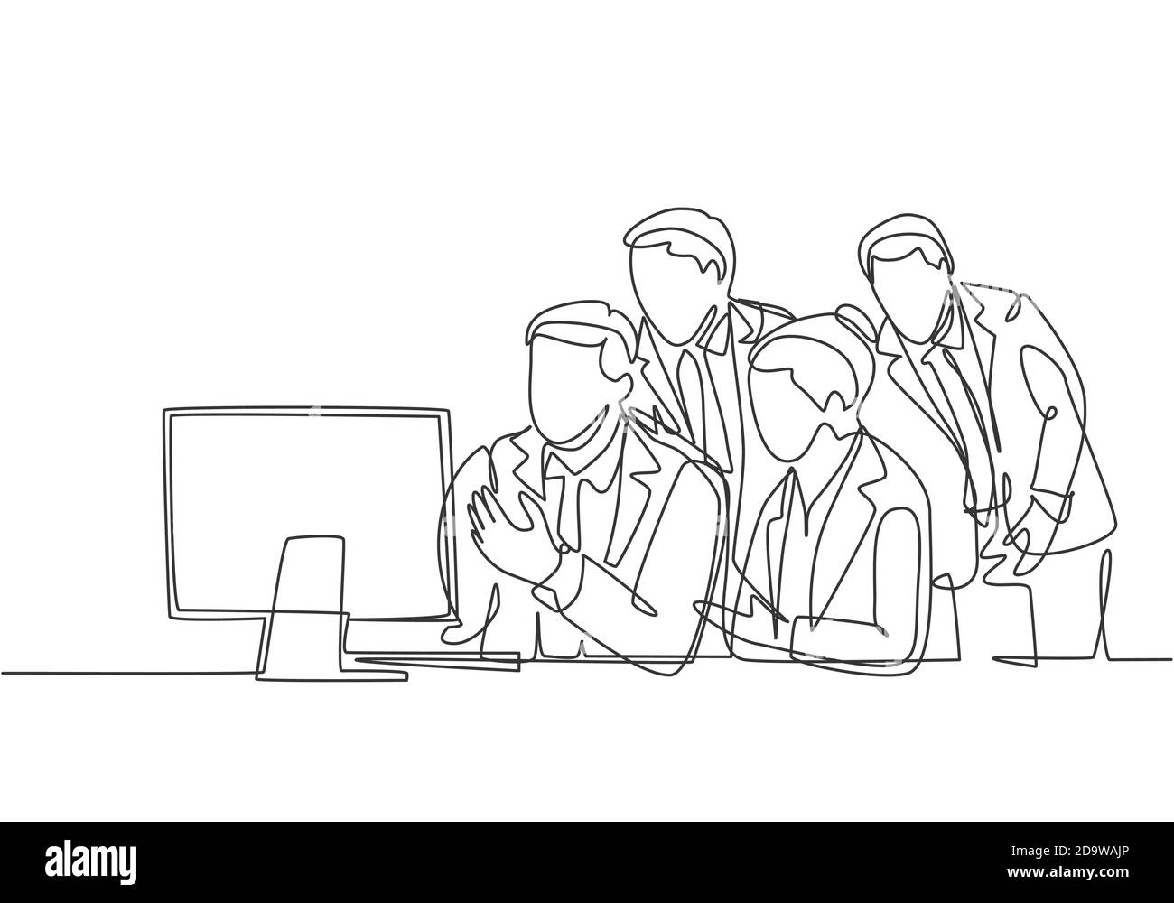 One single line drawing of young business man and business woman ...