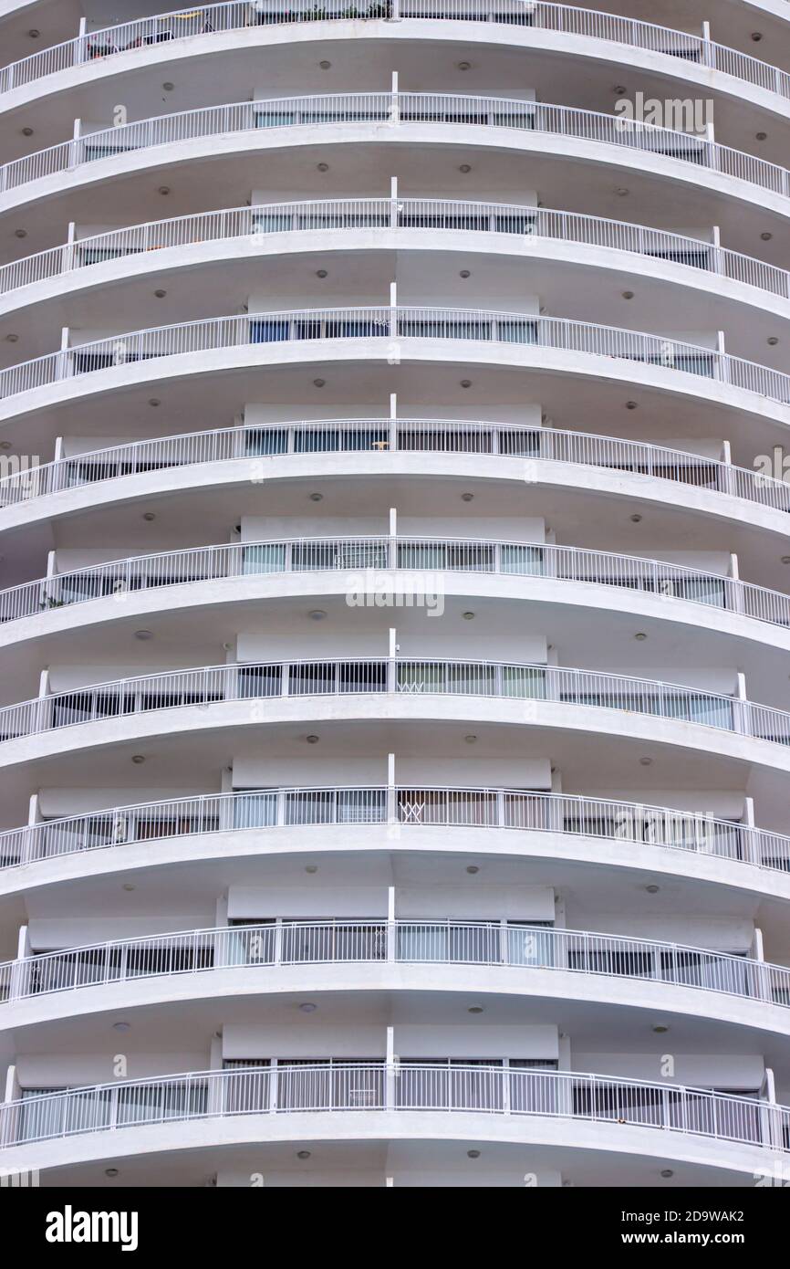 White balcony of building exterior a modern circular of and glass ...