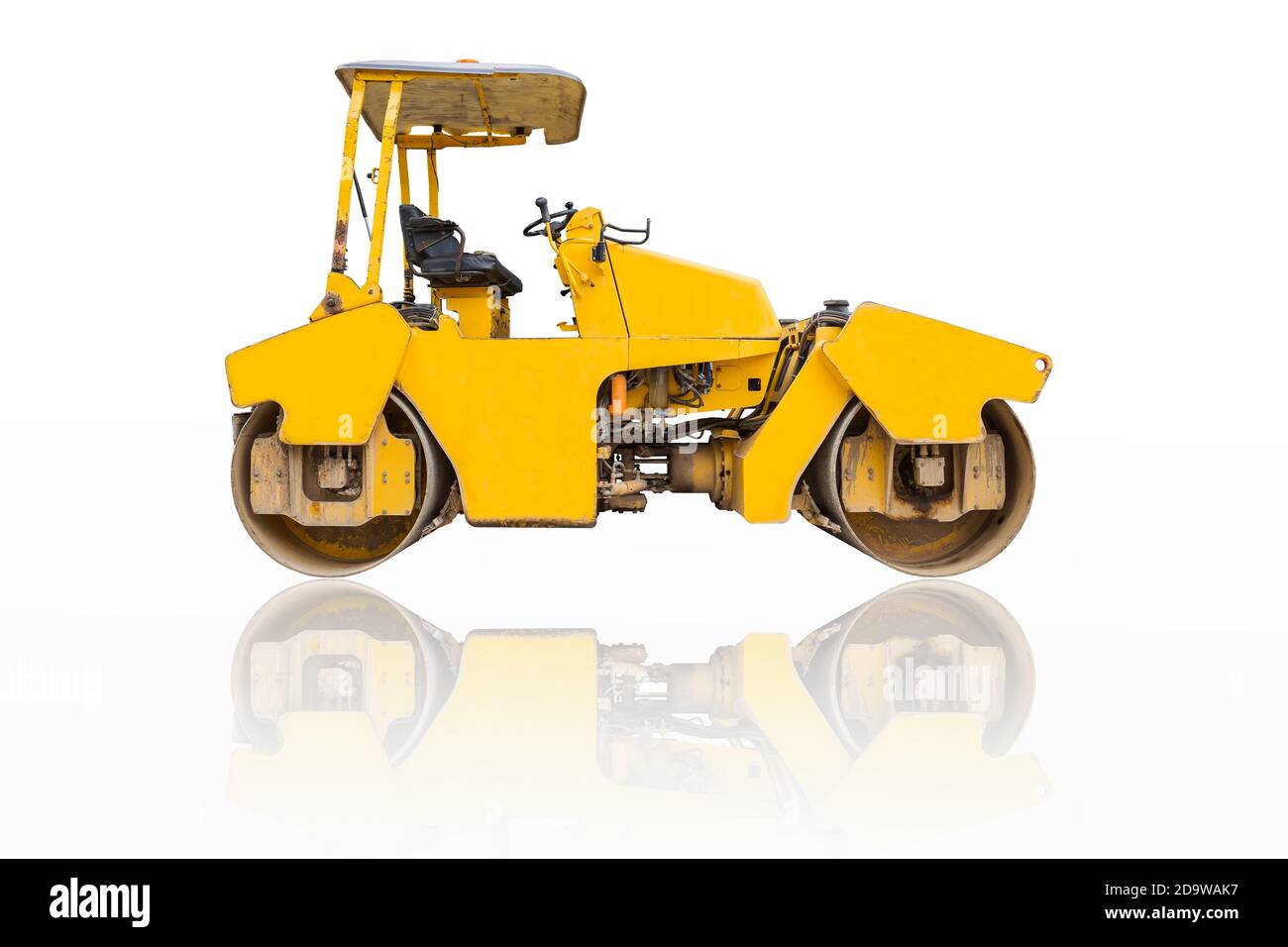 Steamroller a modern road roller with yellow color isolated on white ...