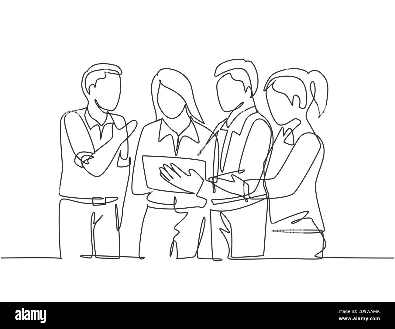 One single line drawing of young business man and business woman ...