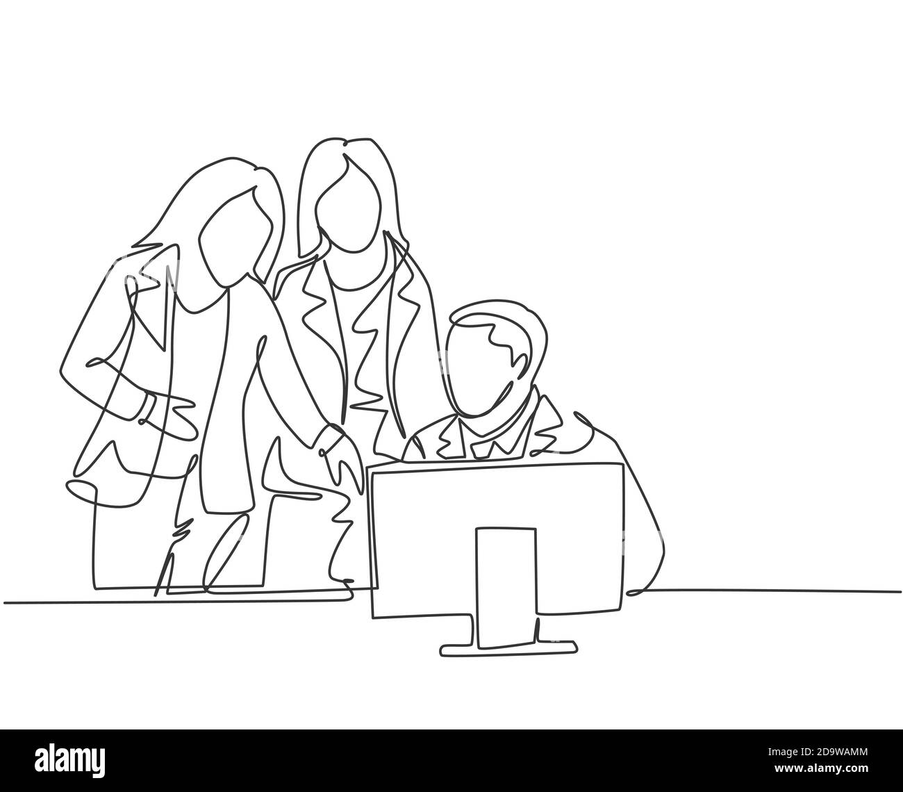 One continuous line drawing of young CEO train female team members to ...