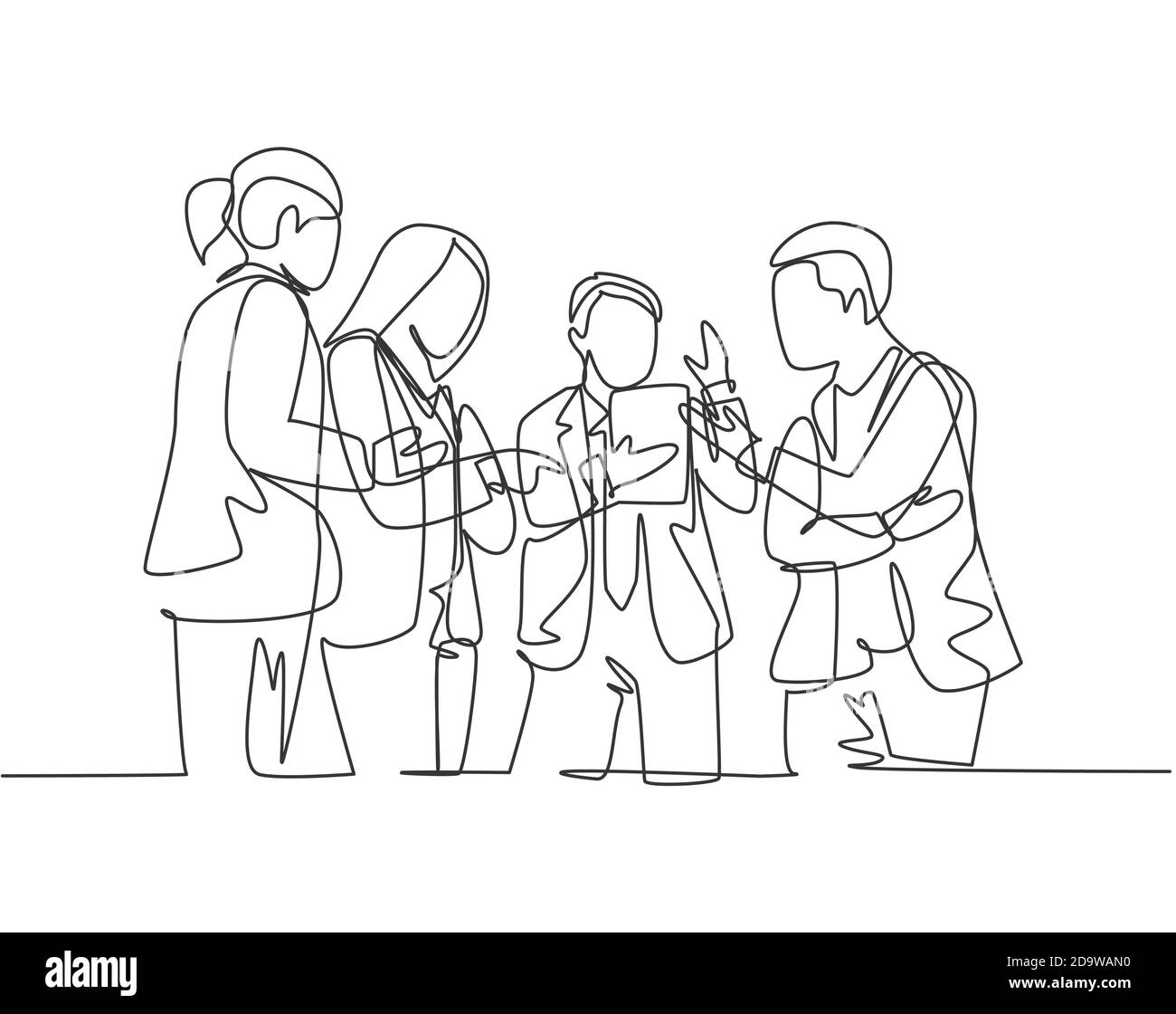 One single line drawing of young business man and business woman ...