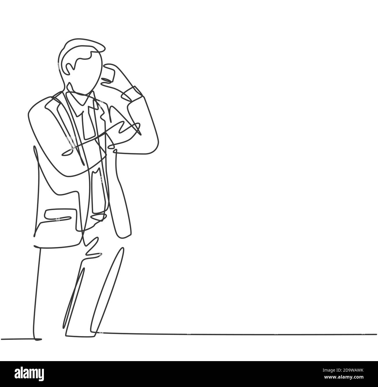 Single continuous line drawing of young startup CEO standing and ...